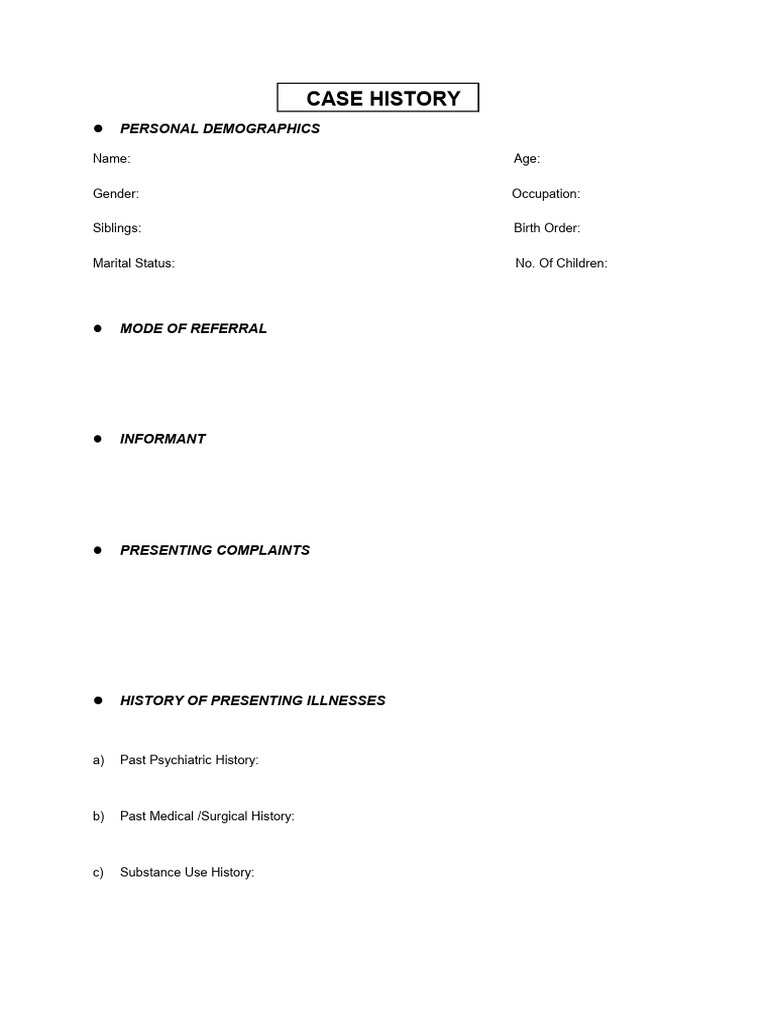 Psychological Case History Form | PDF