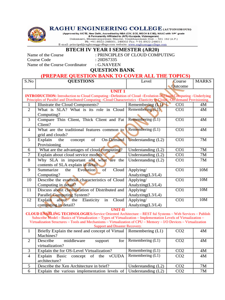 REC AR 20-IV-I Question Bank-2 | PDF | Cloud Computing | Virtualization