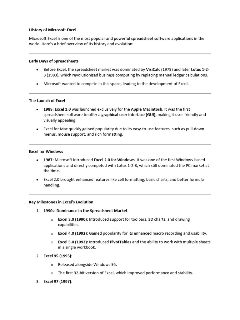 History and Evolution of Microsoft Excel | PDF | Microsoft Excel ...