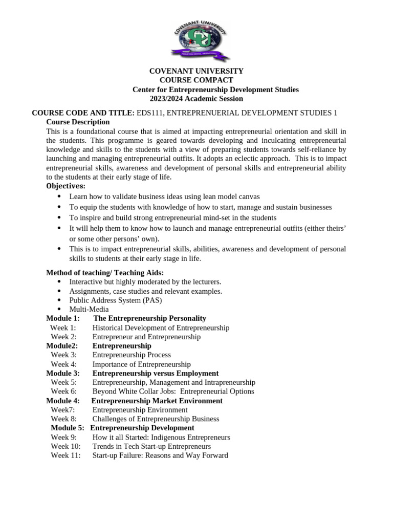 Eds11 - Course Compact 2023-2024 | PDF