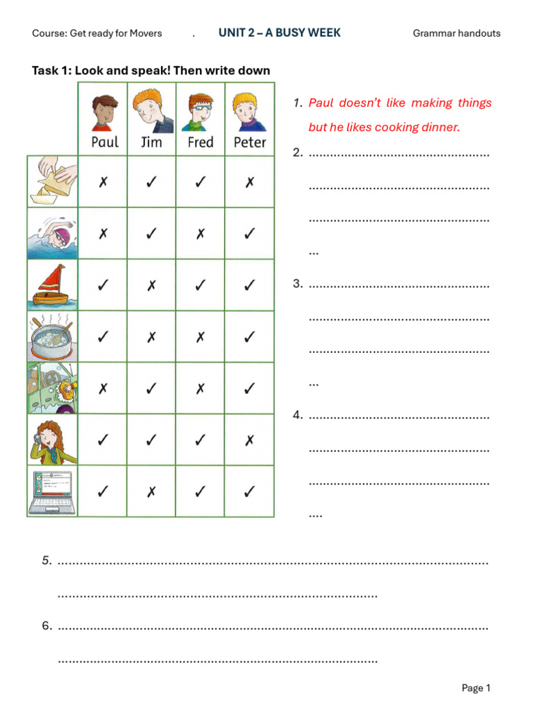 Movers - U2 - Grammar Handouts | PDF