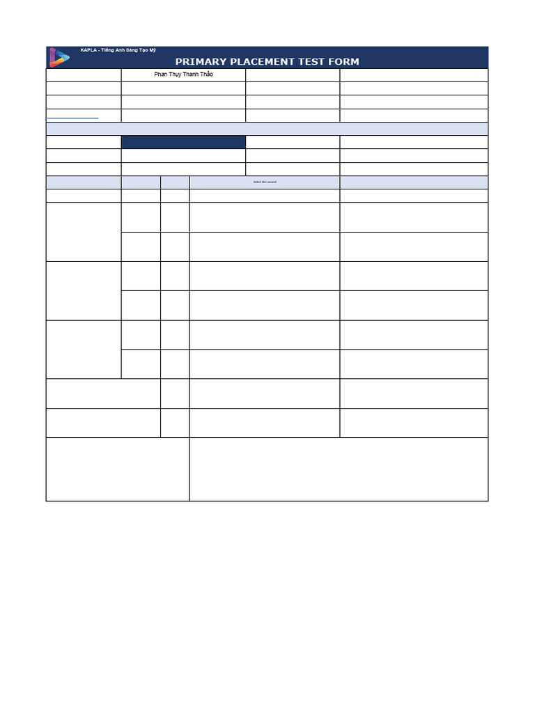 Primary PT Form - TEMPLATE | PDF | Vocabulary | Fluency