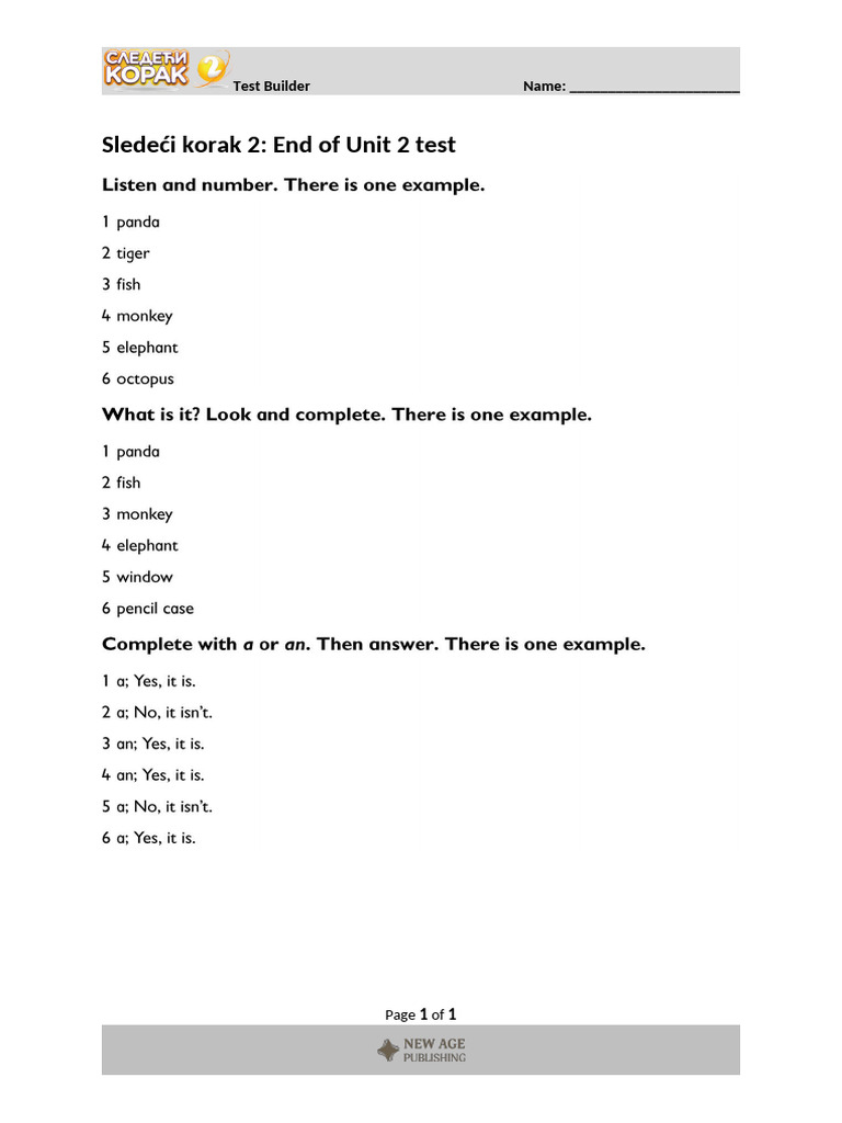 End of Unit 2 Test Answerkey | PDF