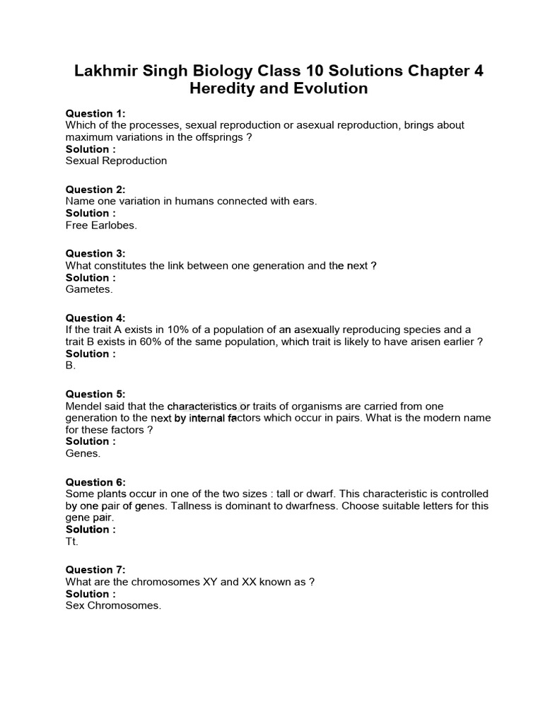 Class 10 Heredity & Evolution Solutions | PDF | Heredity | Dominance ...