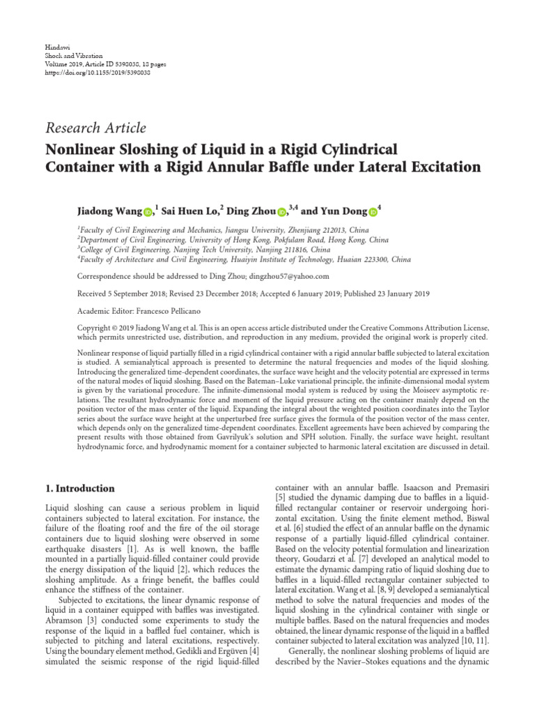 Nonlinear Sloshing of Liquid in A Rigid Cylindrica | PDF | Liquids | Fluid Dynamics