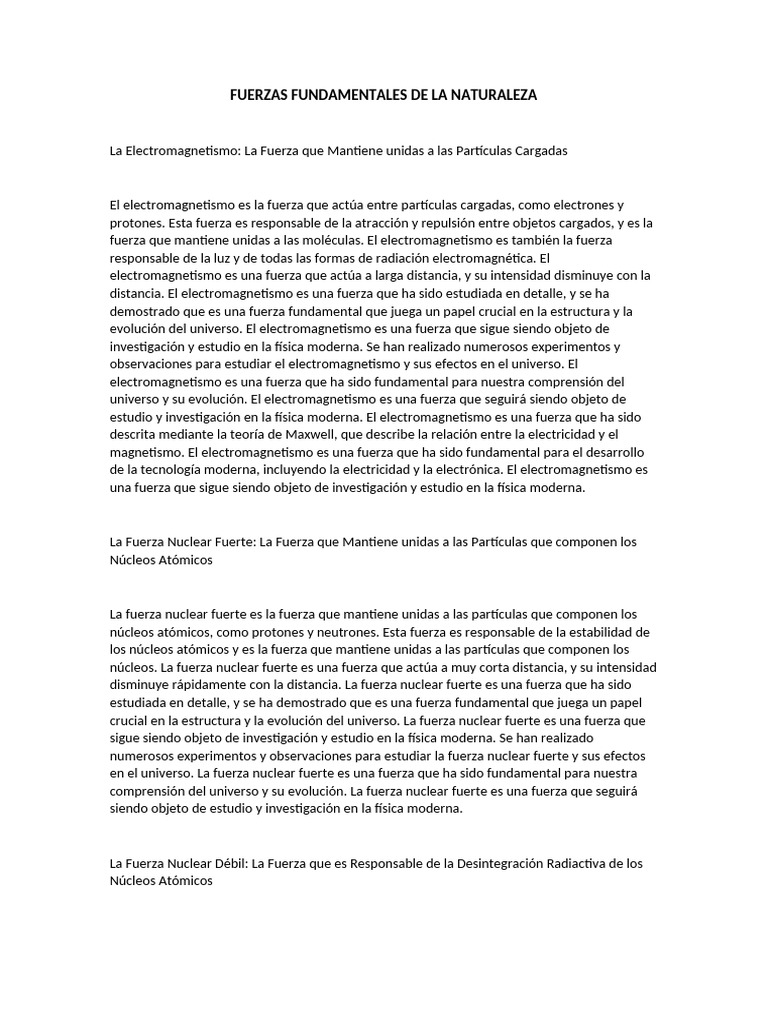 Fuerzas Fundamentales de La Naturaleza | PDF | Interacción fundamental | Fuerza