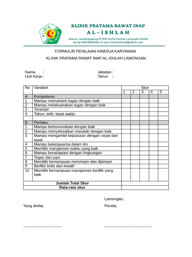 Formulir Penilaian Kinerja Karyawan | PDF