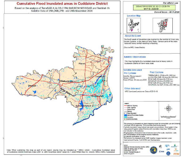 Cyclone Nivar Cumulative Flood Inundated Areas in Cuddalore District ...