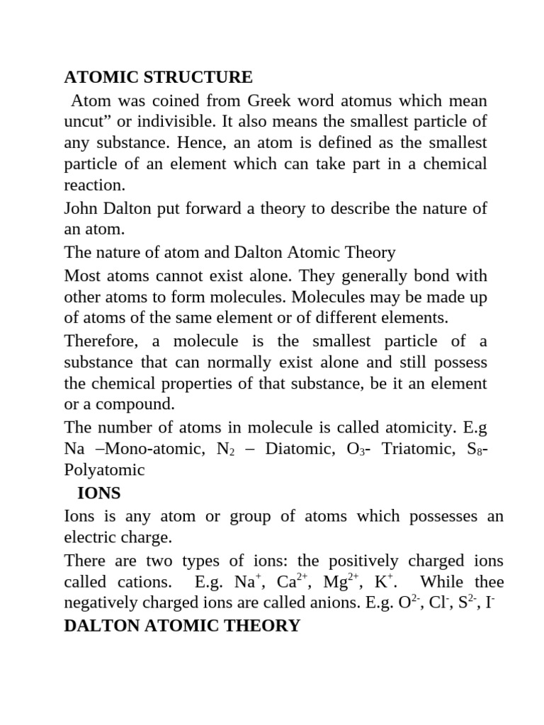 SS1 WEEK 4 ATOMIC STRUCTURE | PDF | Atomic Nucleus | Proton SS1 WEEK 4 ATOMIC STRUCTURE | PDF | Atomic Nucleus | Proton
