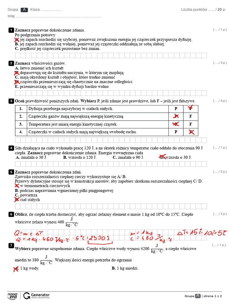 Termodynamika Test (Z Widoczną Punktacją) | PDF