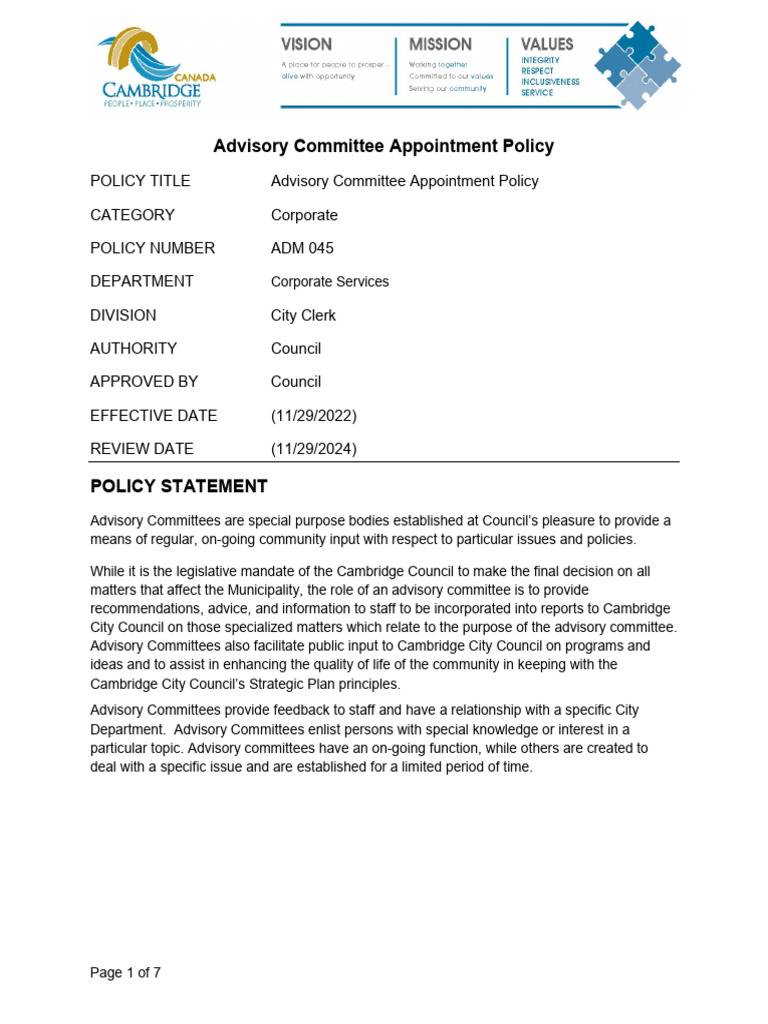 23-084-CRS-Appendix-A---Advisory-Committee-Appointment-Policy-ADM-045 ...