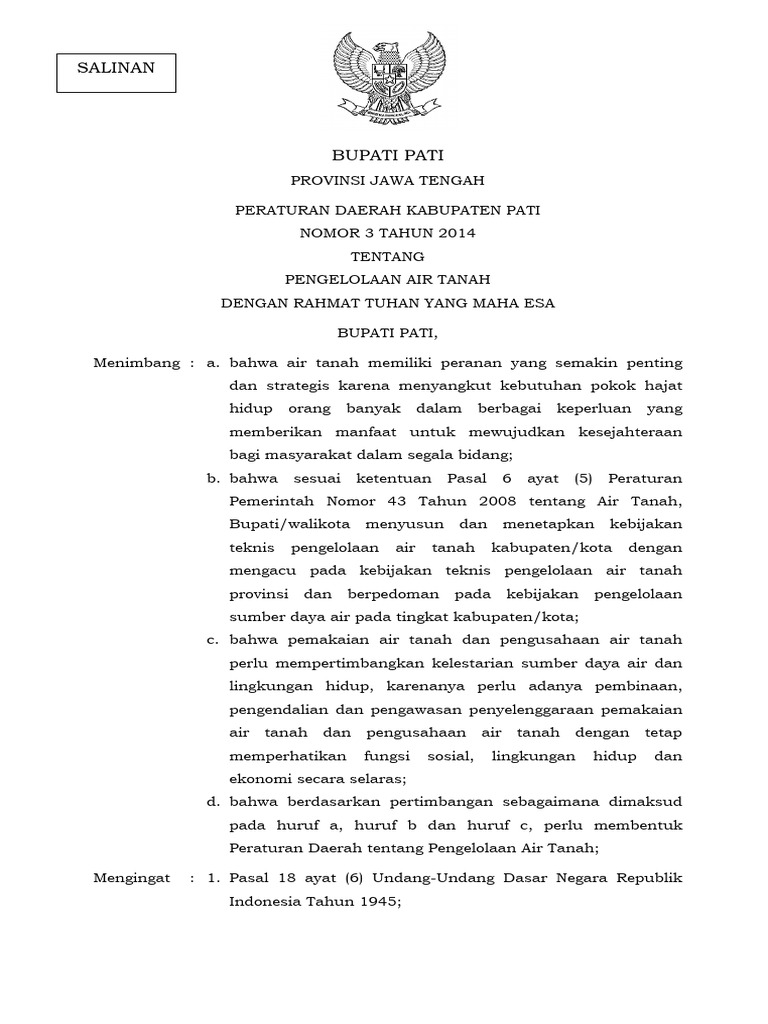 Perda No 3 TH 2014 TTG Pengelolaan Air Tanah | PDF