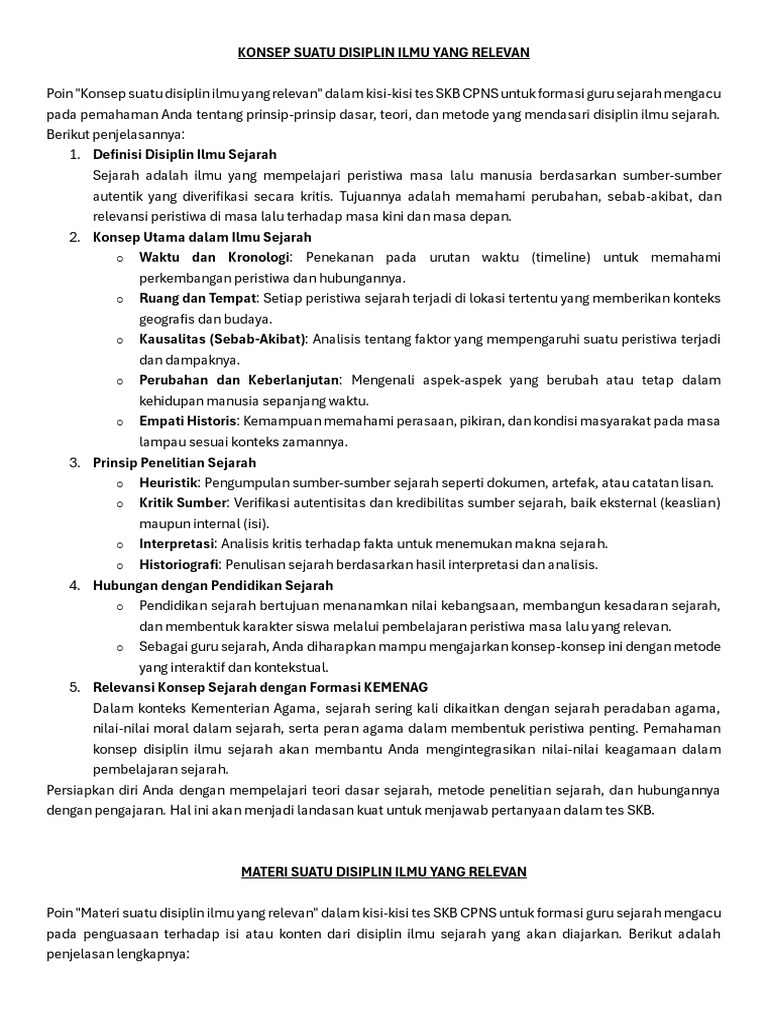 KISI-KISI SBK CAT GURU AHLI PERTAMA - GURU SEJARAH | PDF