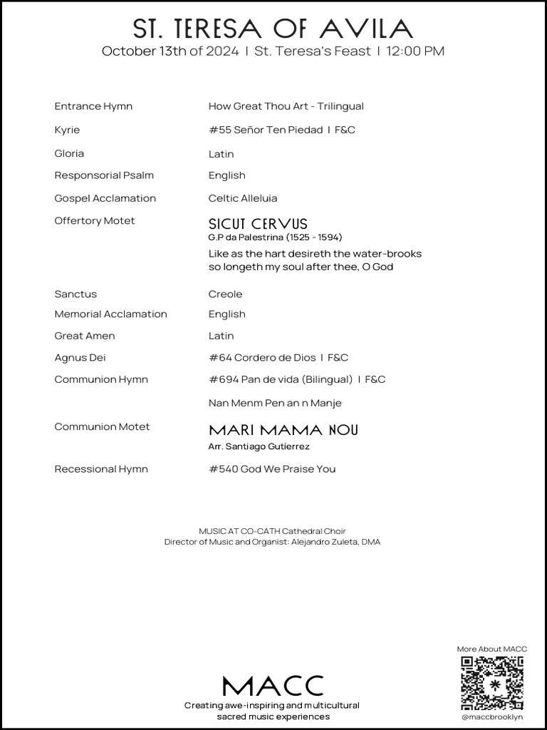 Teresas Feast Music PDF | PDF | Adoración Cristiana Y Liturgia