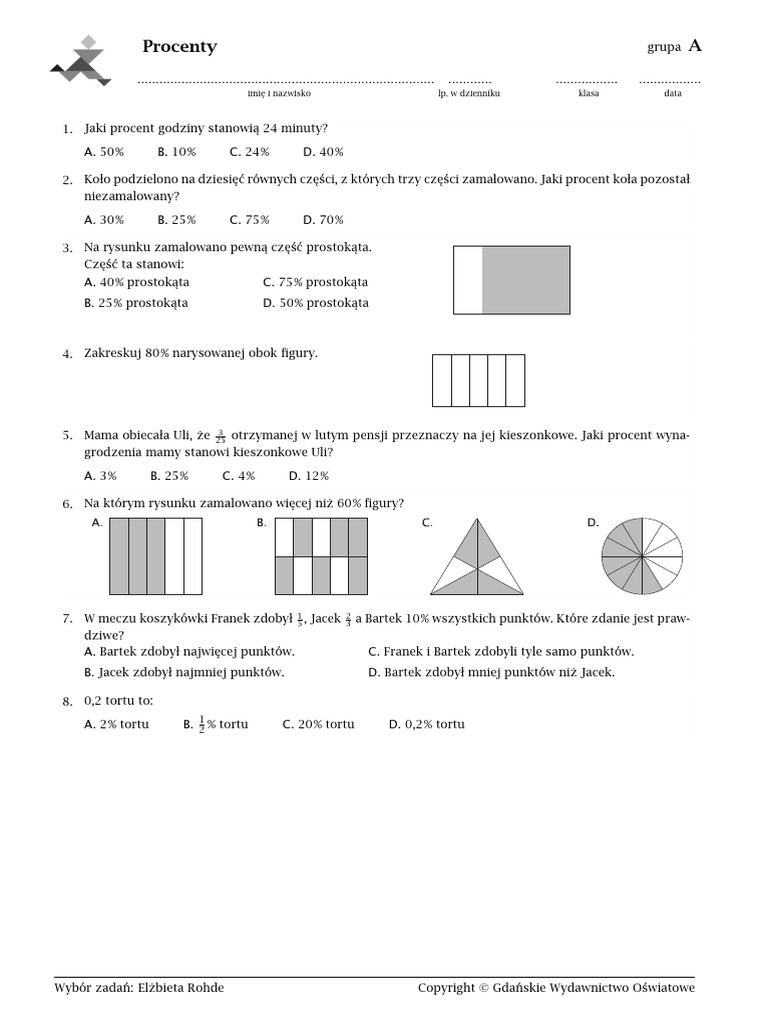 Szymon Muszyński - Procenty 7 KL Karta Pracy | PDF
