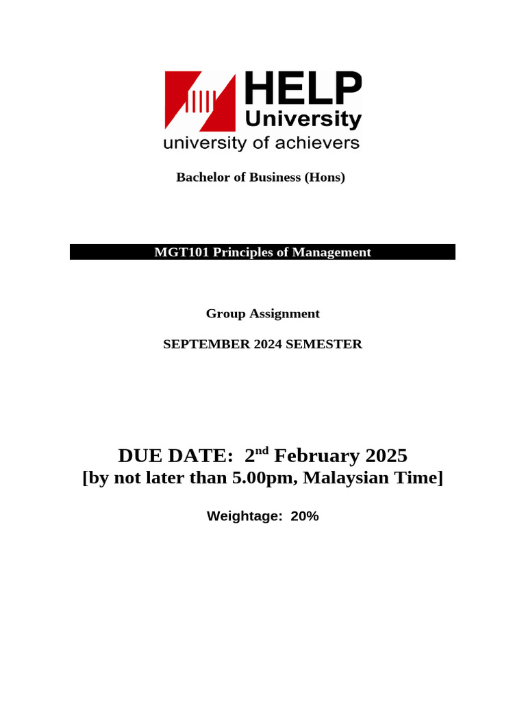 MGT101 Assignment (Group) - Sept 2024 Sem | PDF | Plagiarism | Academic ...