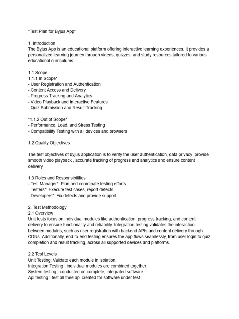_Test Plan for Byjus App_ | PDF | Software Testing | Mobile App