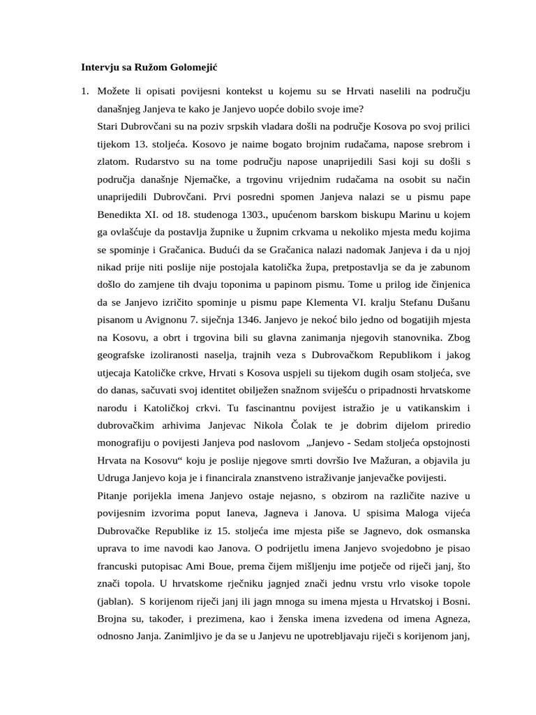 Intervju Janjevci | PDF