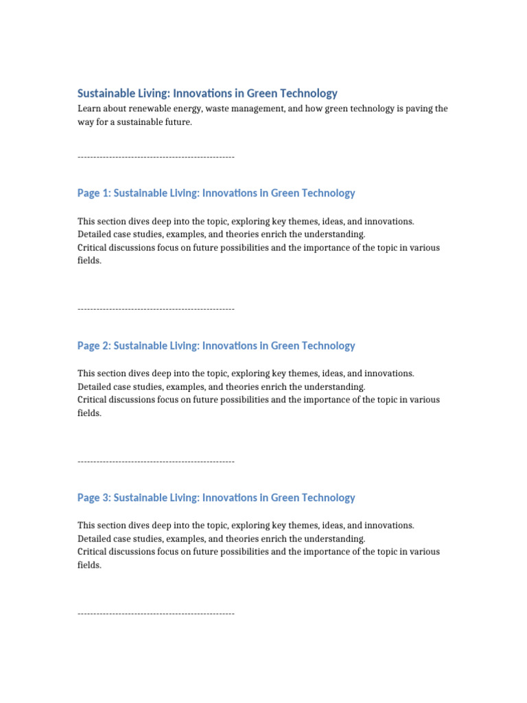 Sustainable Living Innovations in Green Technology | PDF