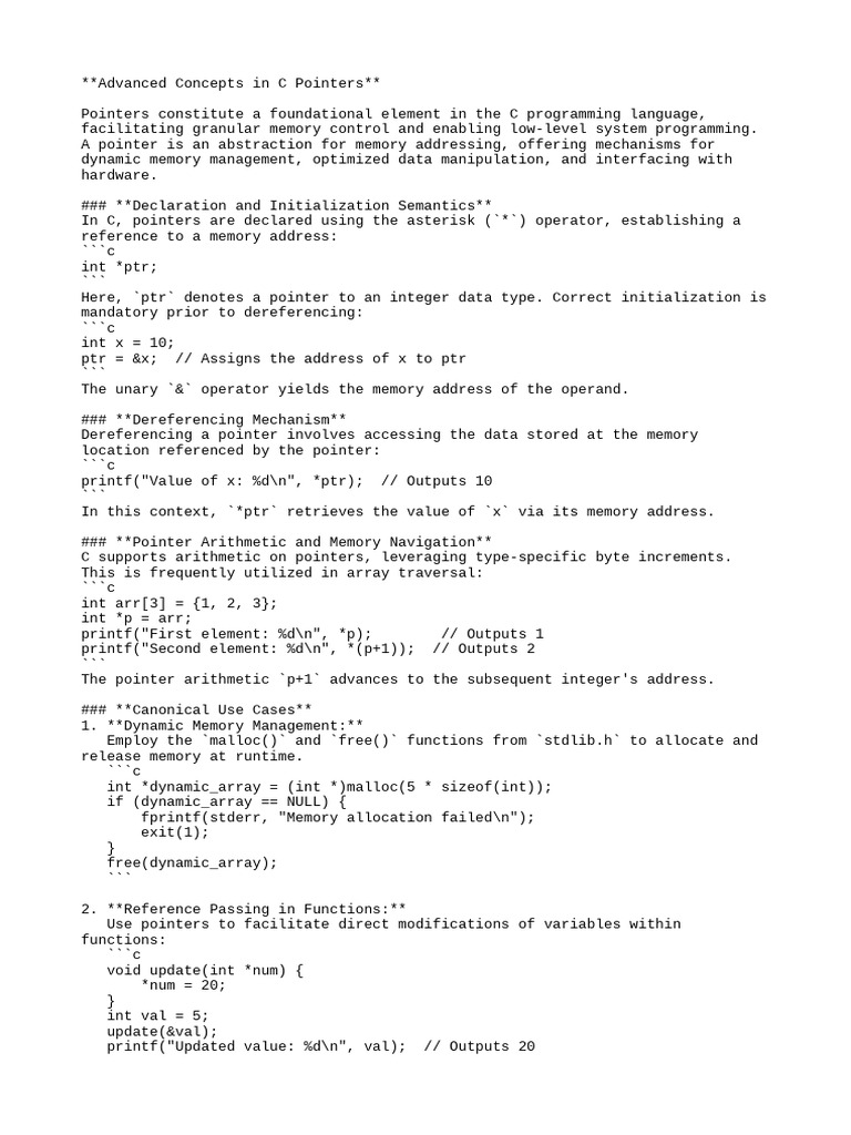 Advanced Concepts In C Pointers Pdf Pointer Computer Programming