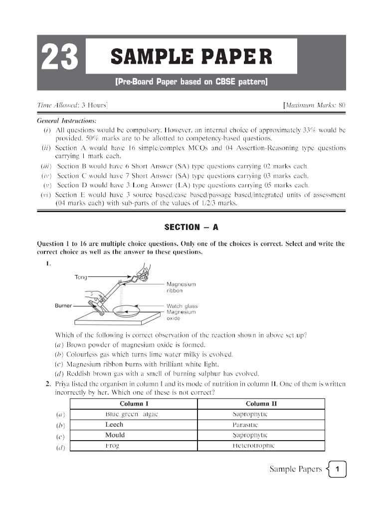 Cbse Cl10 Ead Science Pre-Board Paper 23 | PDF