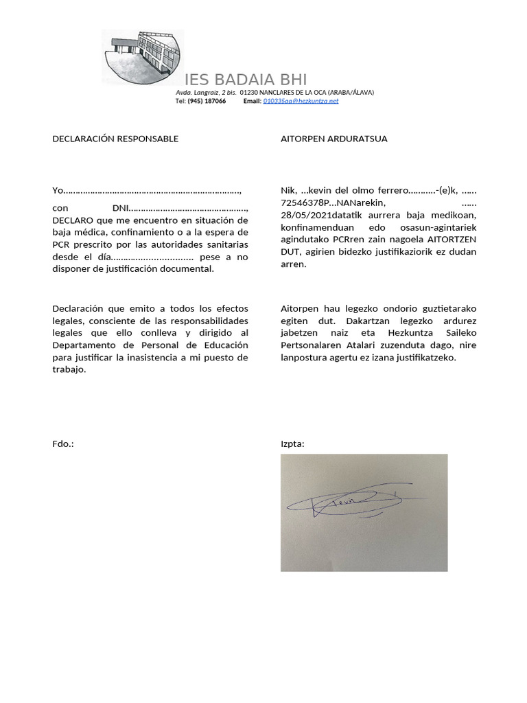 Declaración Responsable | PDF