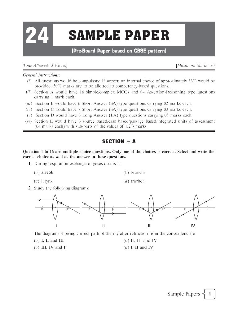 Cbse Cl10 Ead Science Pre-board Paper 24 | PDF