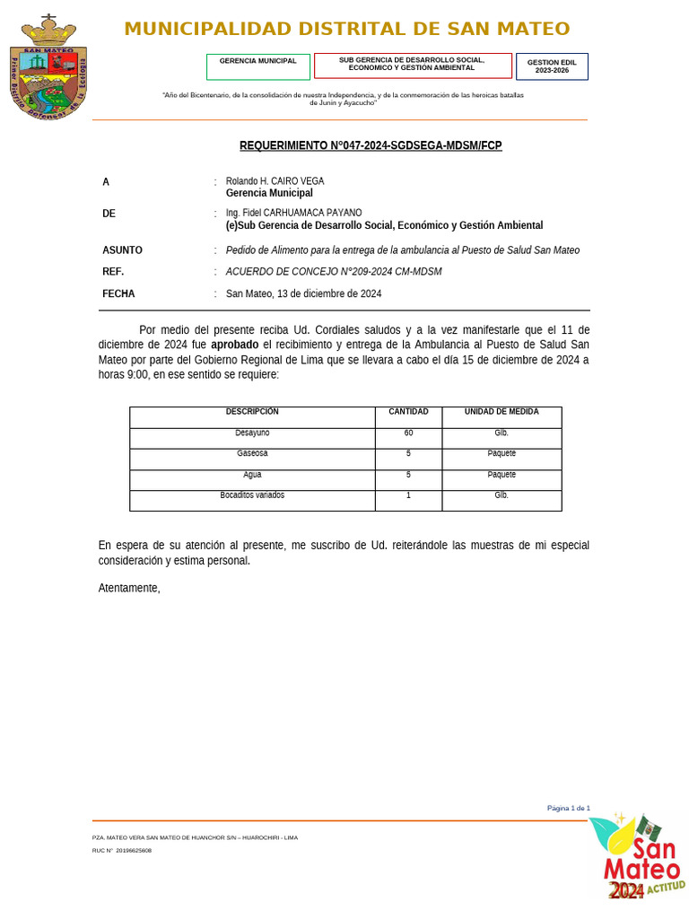 Requerimiento N°047-2024 Regional | PDF