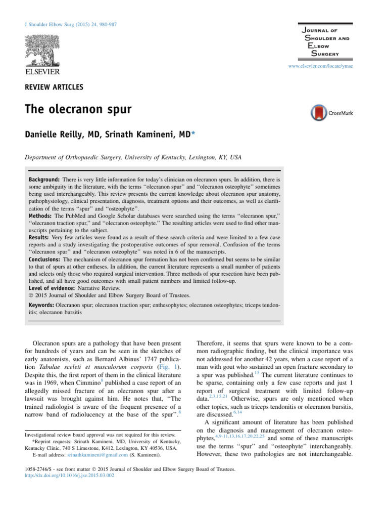 2015 Olecranon Spur | PDF | Elbow | Anatomical Terms Of Motion