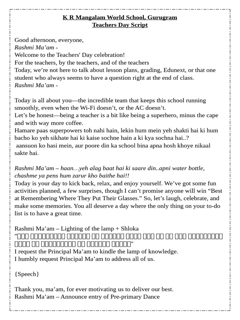 Teachers Day Script 2024 | PDF