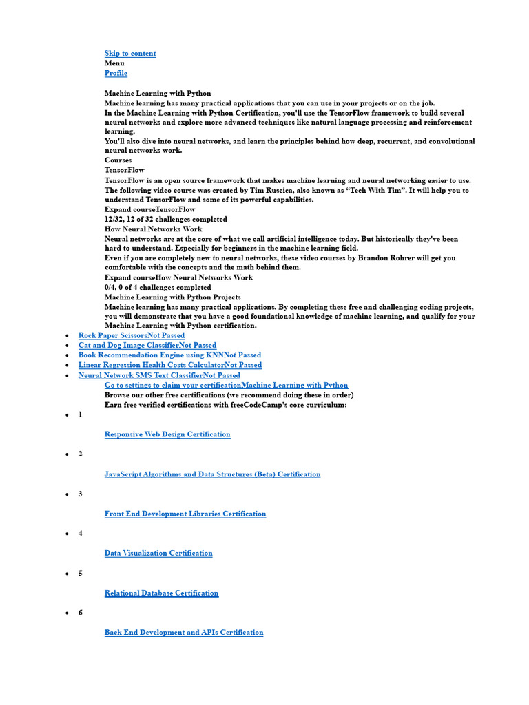 Ml With Python and Tensorflow | PDF | Artificial Neural Network ...