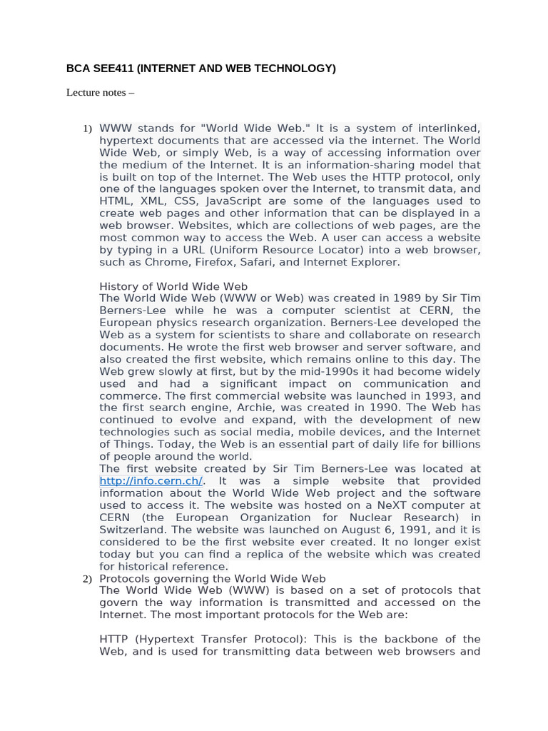 Web Tech Basics for BCA Students | PDF | World Wide Web | Internet & Web