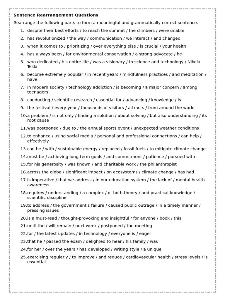 Sentence Rearrangement Exercises | PDF
