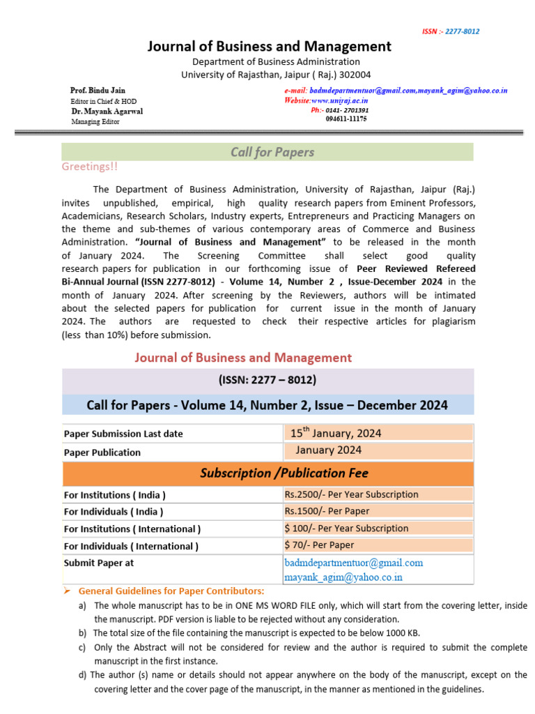 December 2024 - Call for Papers With Date Extension | PDF | Academic ...