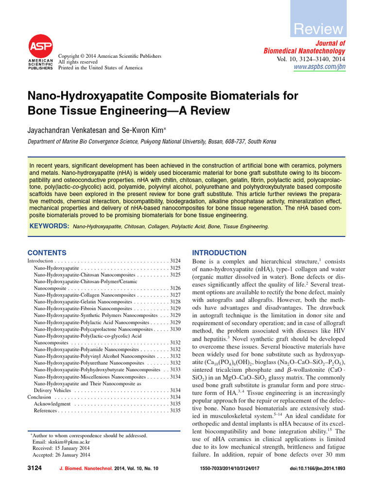 Nano-Hydroxyapatite Composite Biomaterials For Bone Tissue Engineering ...