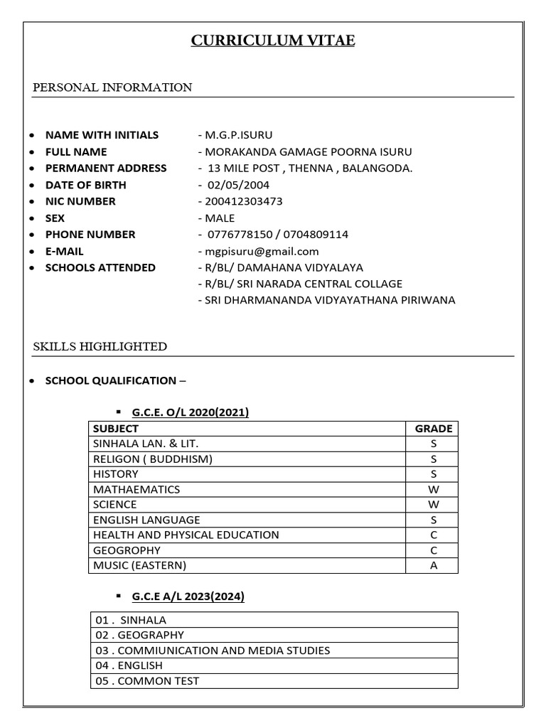 Personal Information and Qualifications | PDF
