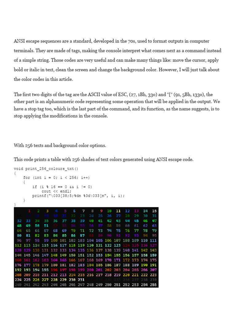 ANSI Escape Color Codes | PDF