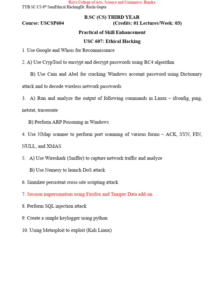 Practical Manual of Ethical Hacking TYBSC CS | PDF | Internet Protocols | Computing