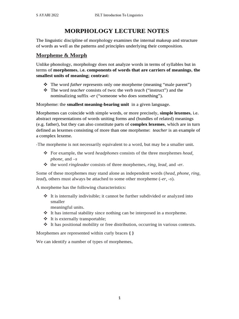 Morphology-1 | PDF | Word | Grammatical Number