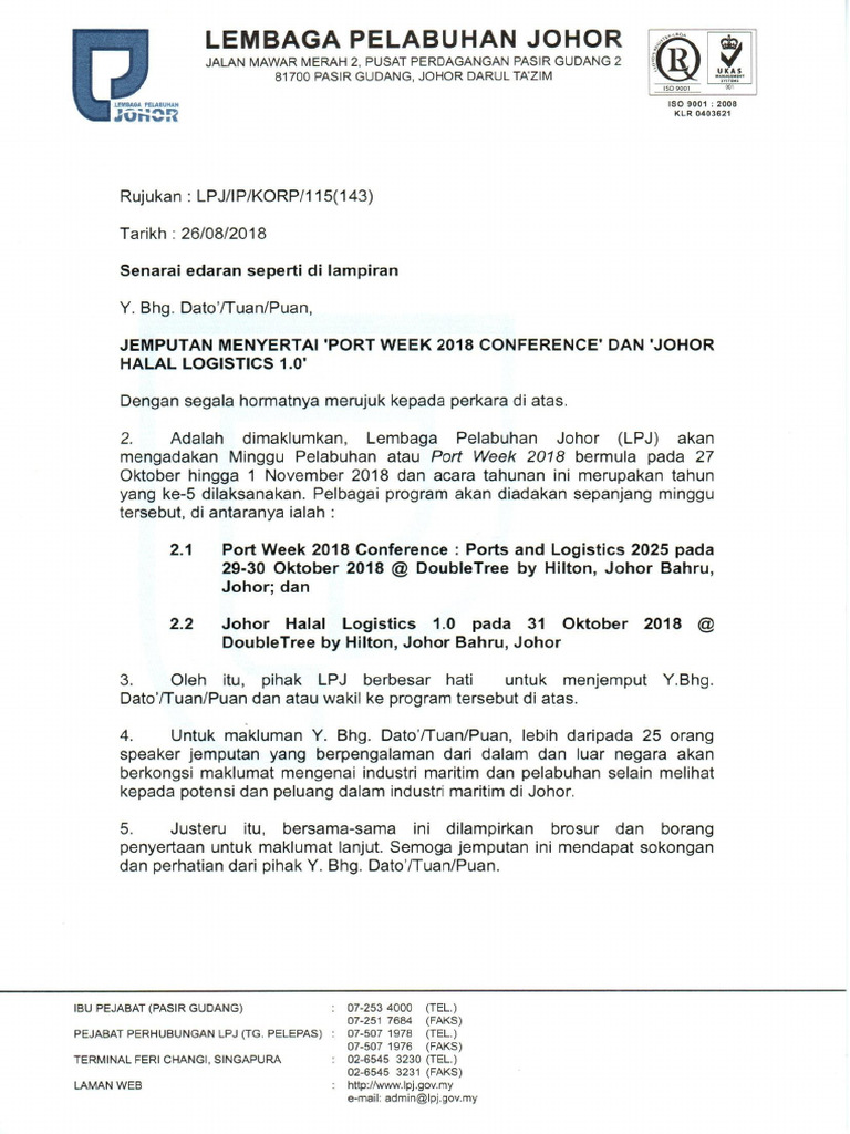 Jemputan Menyertai Port Week 2018 Conference Johor Halal Logistics 1 0 ...