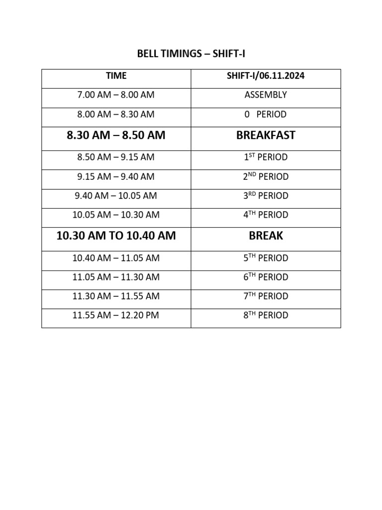 Bell Timings-Shift1 | PDF