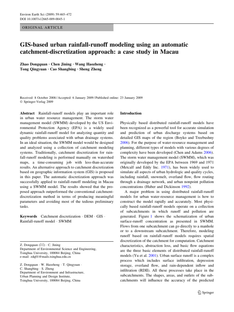 Gis Based Urban Rainfall Runoff Modeling Using An Automatic Catchment Discretization Pdf