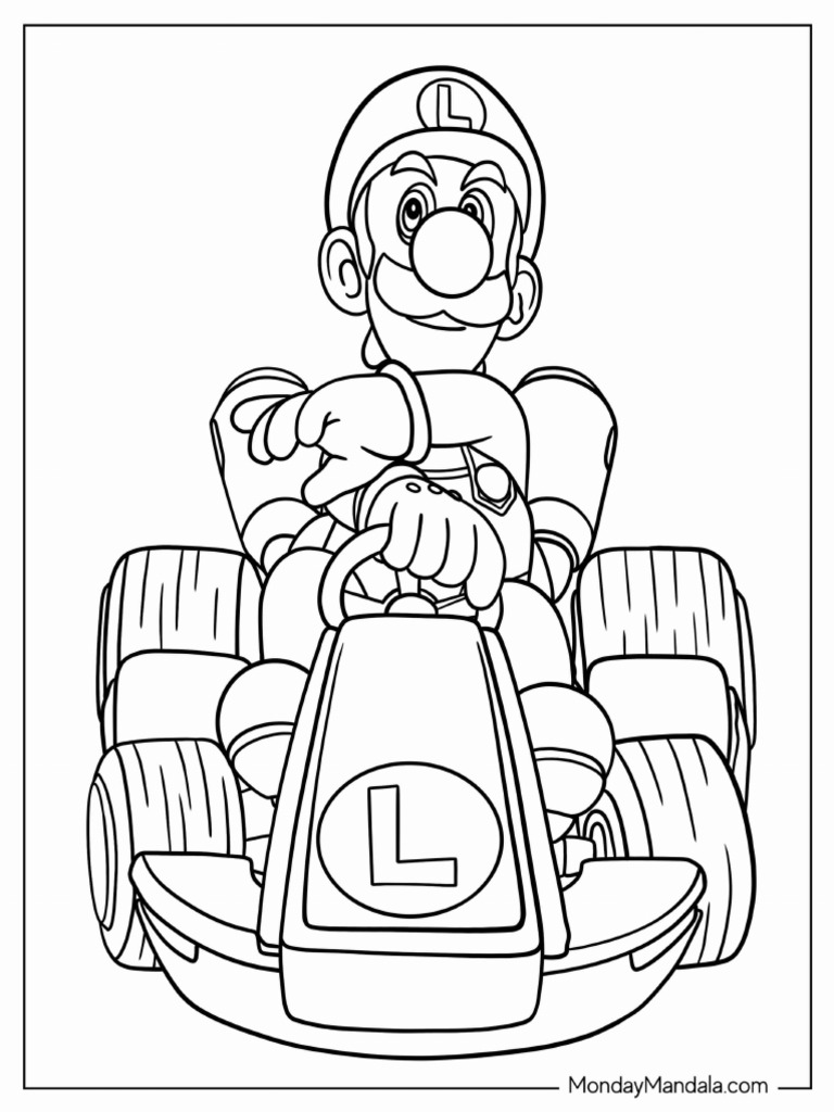 Easy Outline of Luigi From Mario Kart To Color | PDF