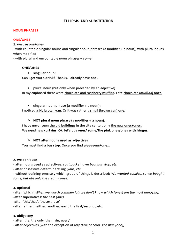 Ellipsis and Substitution - SUMMARY 1 | PDF | Verb | Noun