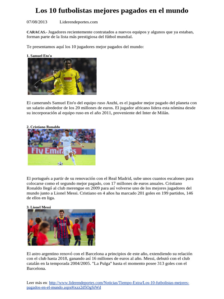 5 - Los 10 Futbolistas Mejores Pagados en El Mundo | PDF