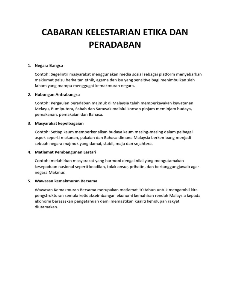 Cabaran Kelestarian Etika Dan Peradaban | PDF