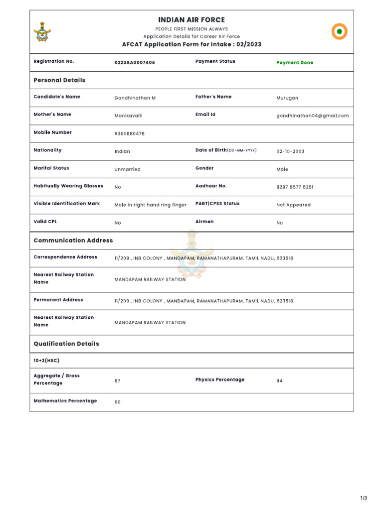 afcat application | PDF