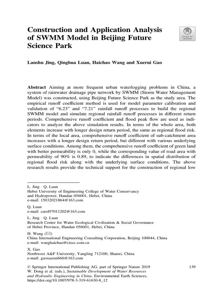 Construction and Application Analysis of SWMM Model in Beijing Future ... Construction and Application Analysis of SWMM Model in Beijing Future ...