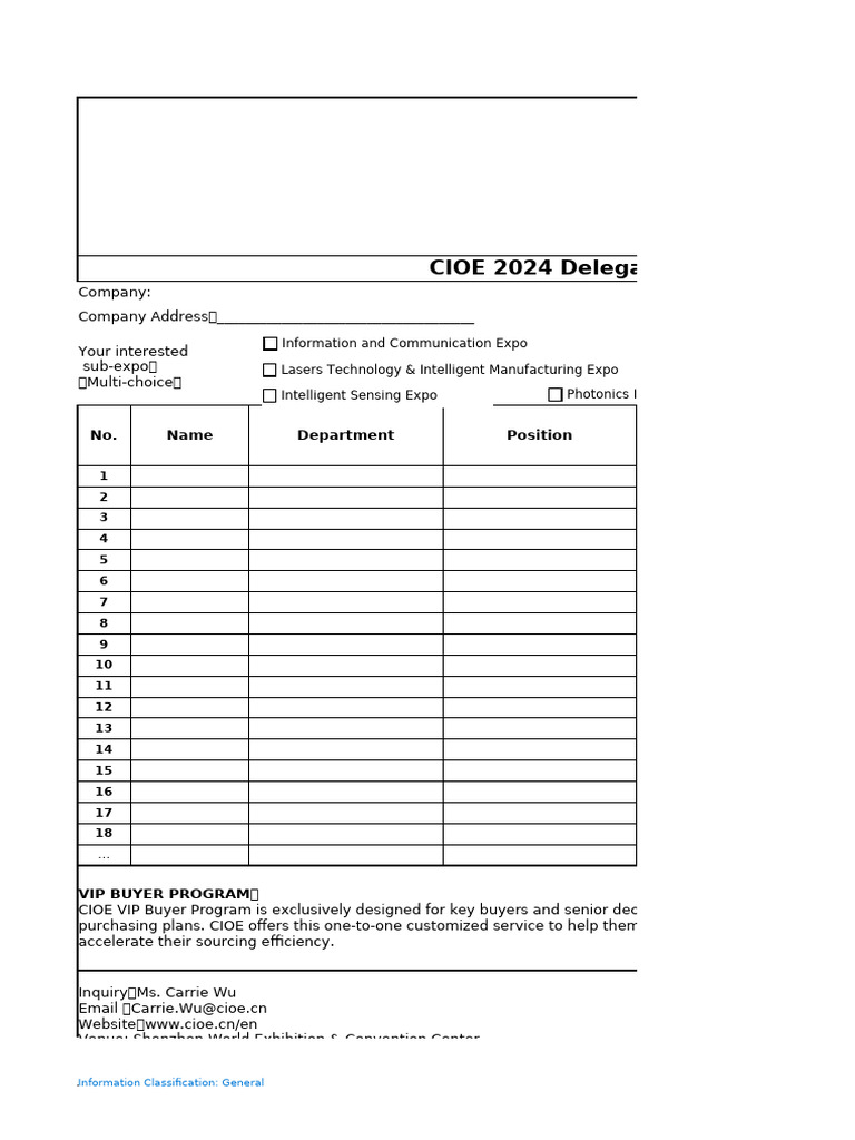 CIOE 2024 Delegation Registration Form | PDF | Photonics | Chess