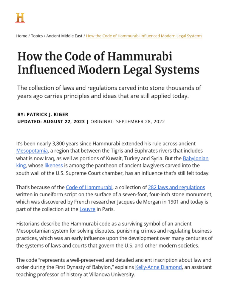 Hammurabi's Code: Impact on Modern Law | PDF | Hammurabi | Justice